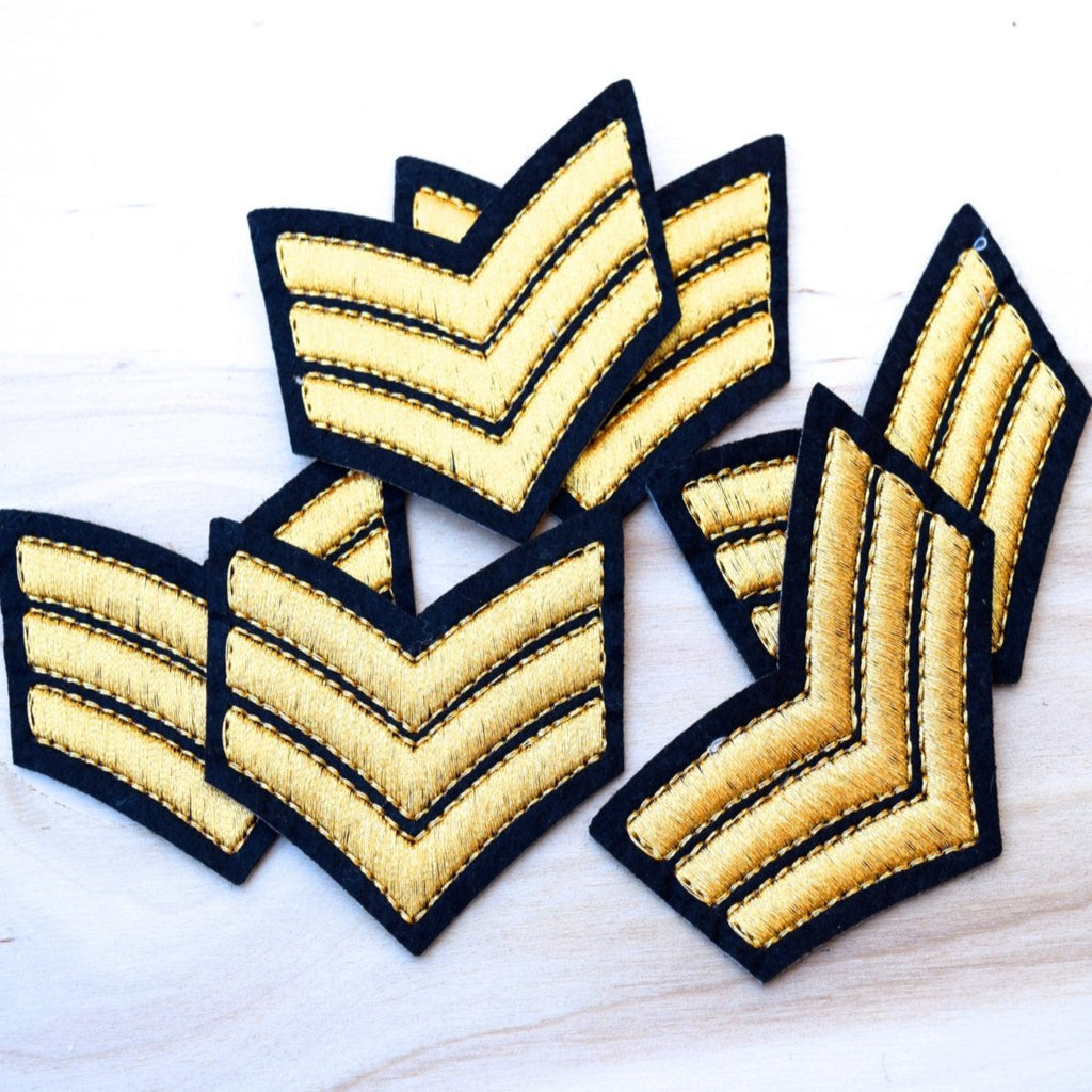 1 Black & Gold Metallic Embroidery Felt Arrow Sergeant Iron on Patch ...