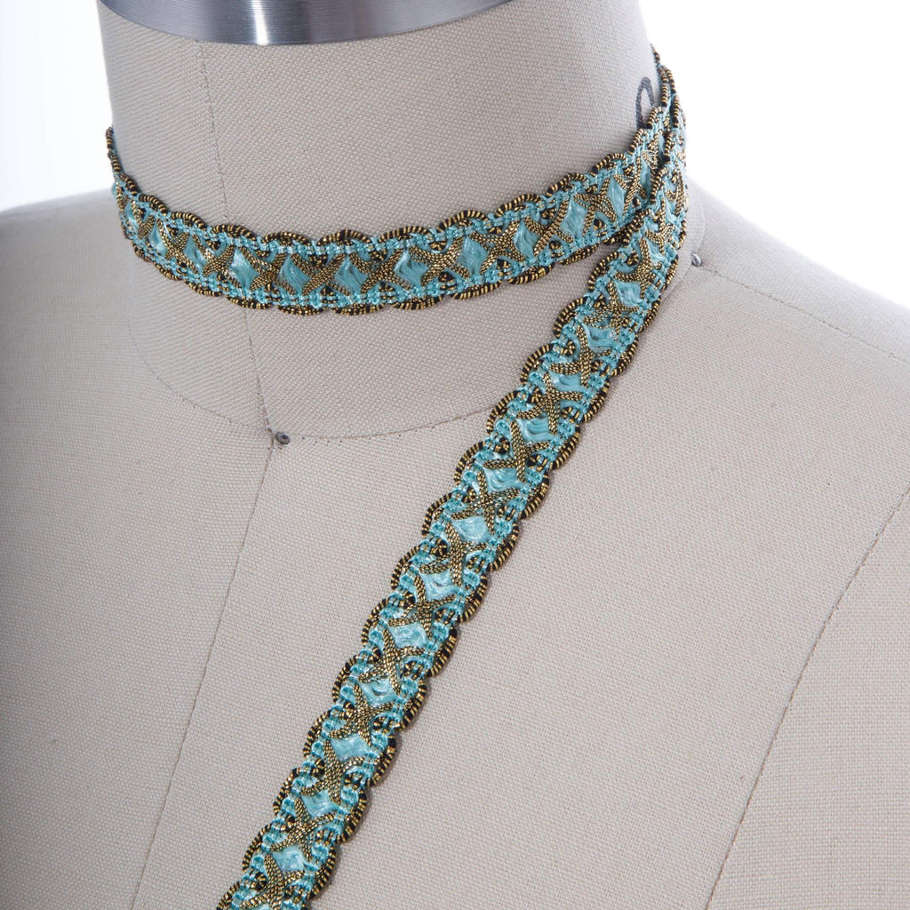 5/8" Crystal Blue and Antique Gold Upholstery Gimp Trim – Trim 2000 Plus