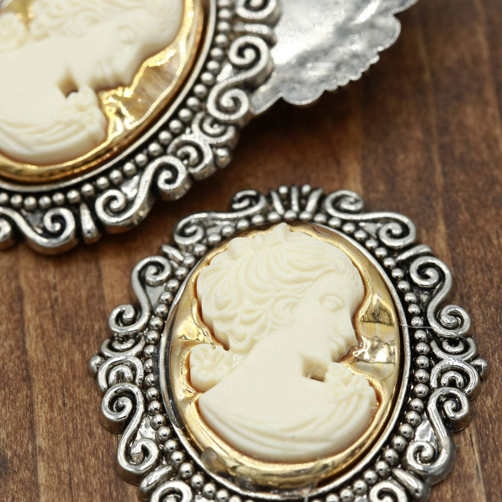 1 Ivory Face Gold Background Silver Frame Cameo Button – Trim 2000 Plus